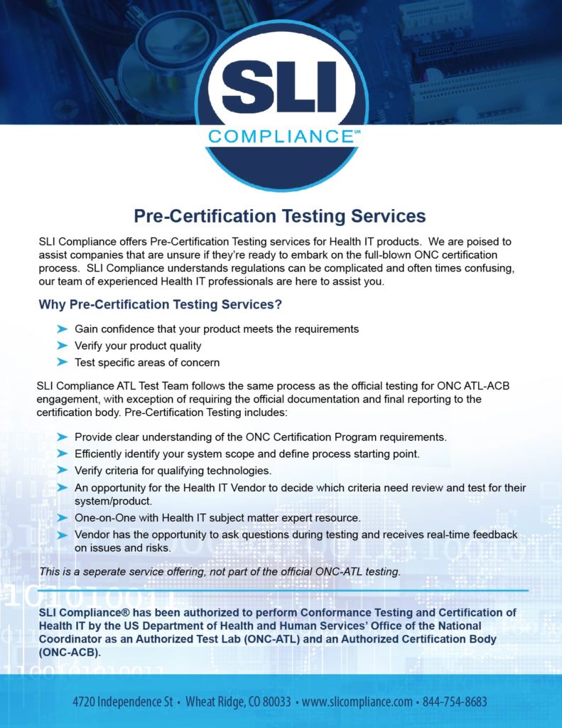 Testing and Certification of Health IT - SLI Compliance, An Independent ...
