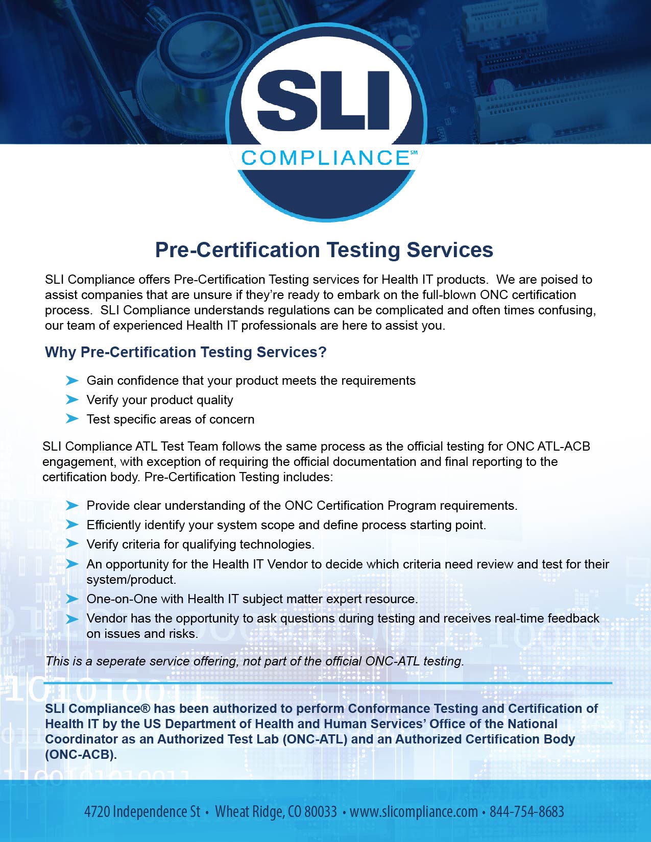 Testing and Certification of Health IT - SLI Compliance, An Independent ...